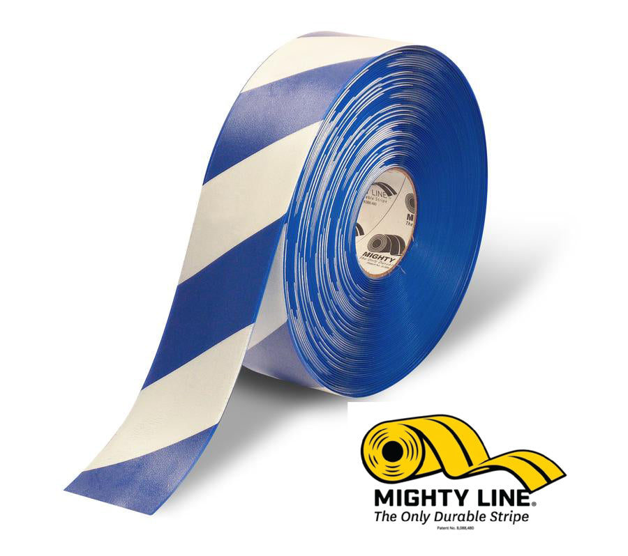 Mighty Line 3" White Tape with Blue Chevrons - 100' Roll – Floor ...